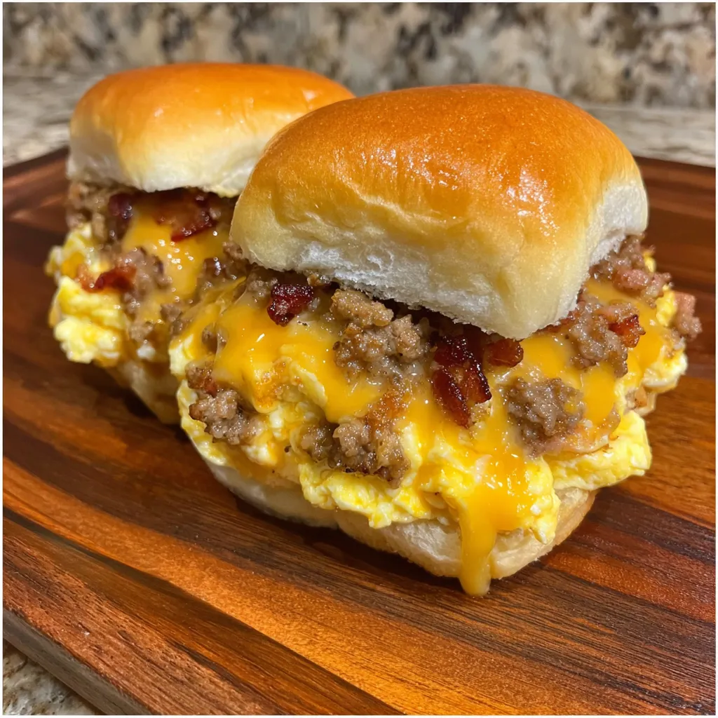 Cowboy Breakfast Sliders set 5 bold delicious cheesy bites.